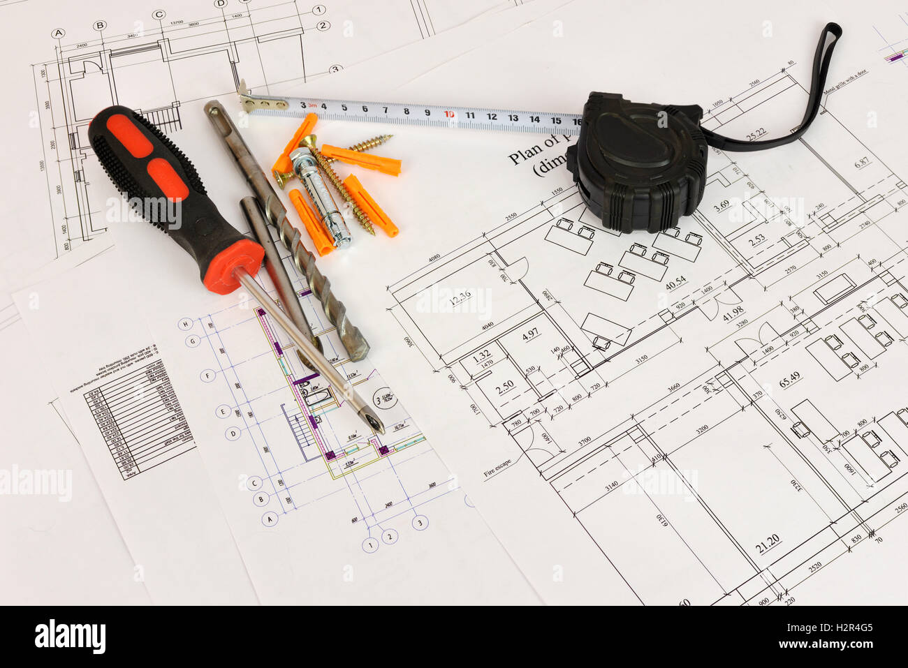 Construction drawings. Desk builder Stock Photo - Alamy