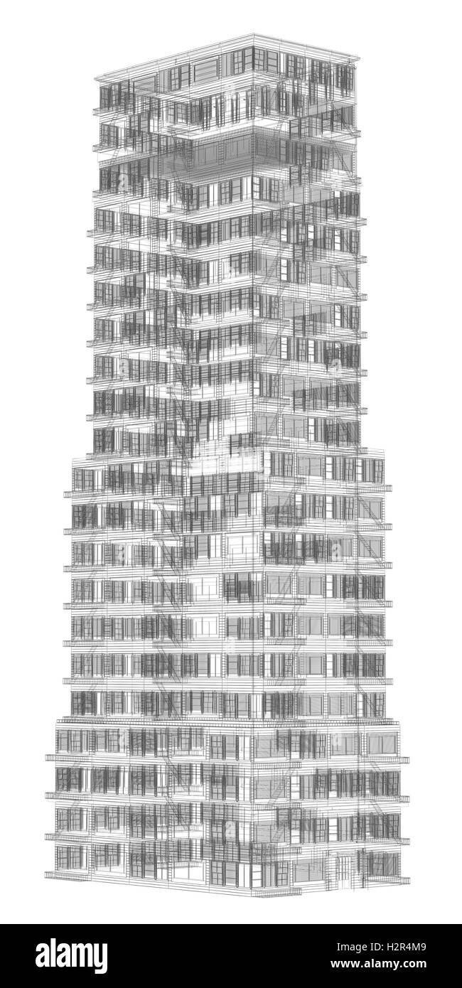 Highly detailed building. Wire-frame render Stock Photo - Alamy