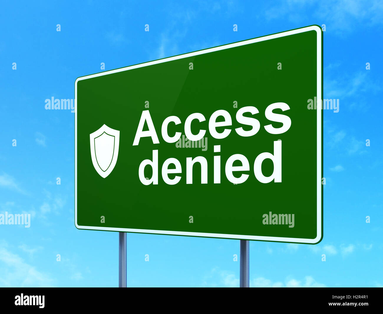 Privacy concept: Access Denied and Shield on road sign background Stock ...