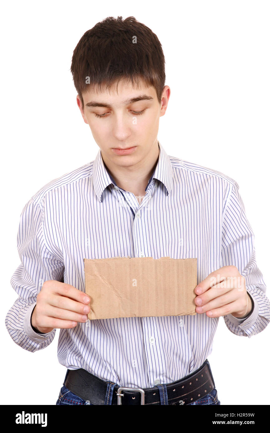 Sad Teenager with Blank Cardboard Stock Photo - Alamy