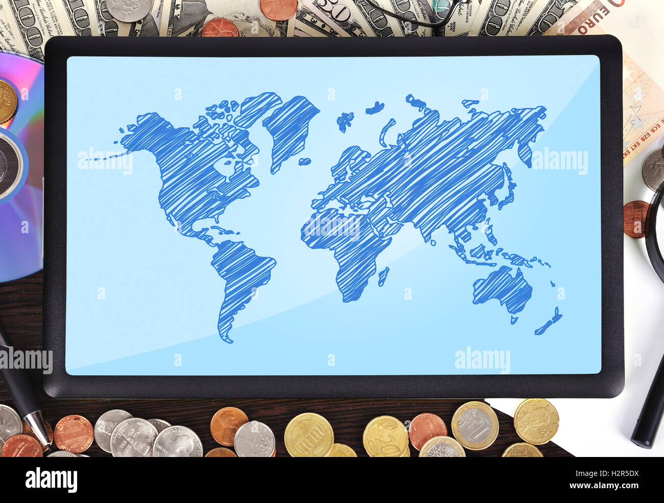 tablet with world map Stock Photo - Alamy