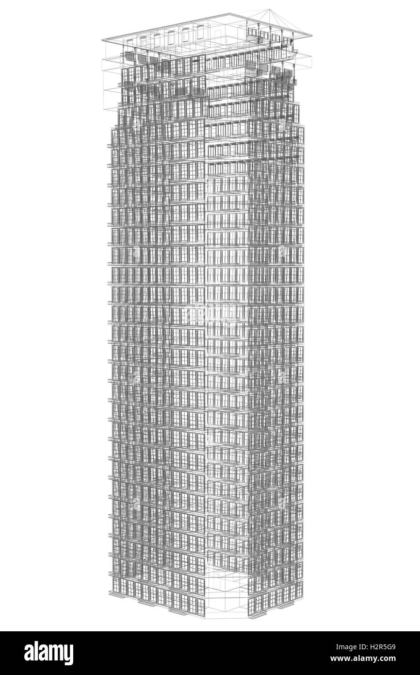 Highly detailed building. Wire-frame render Stock Photo - Alamy