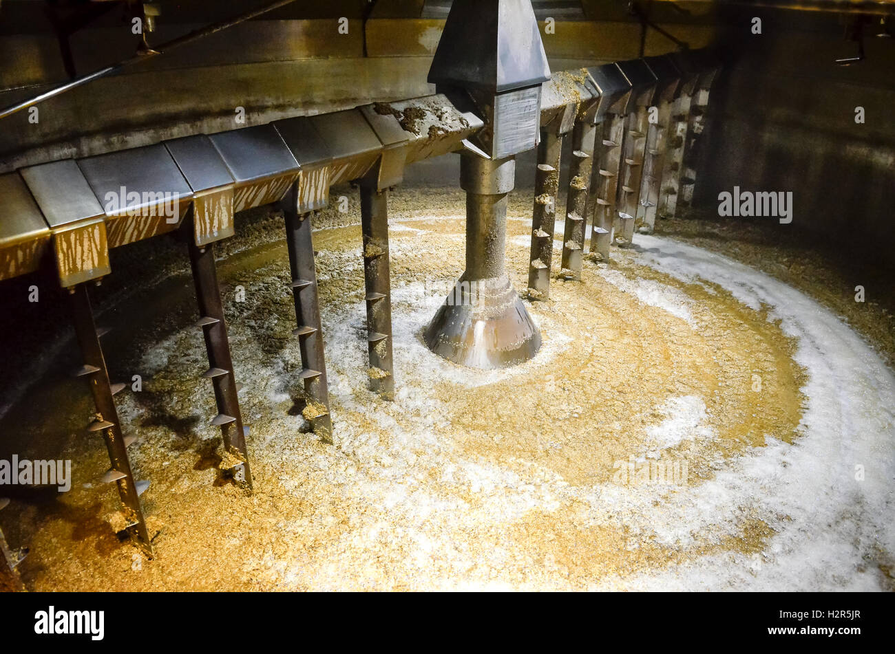Detail of inside mash tun while making whisky Stock Photo - Alamy