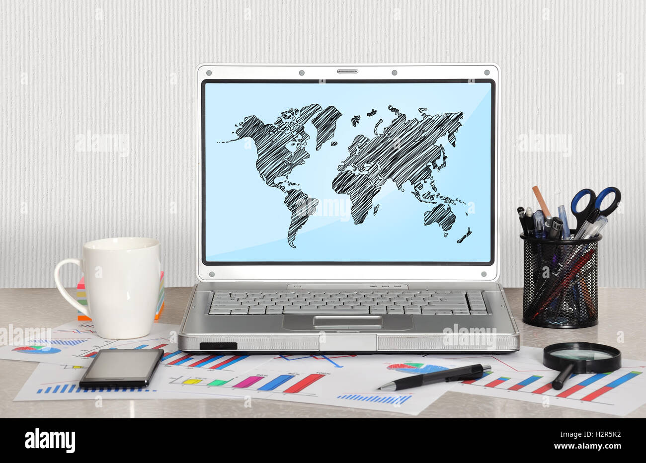 world map on screen Stock Photo - Alamy