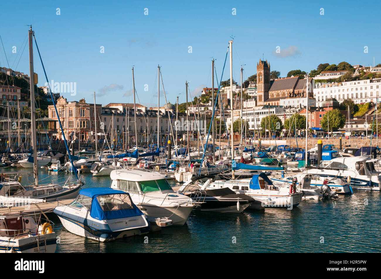 Looking across Torquay harbour towards the town Stock Photo - Alamy
