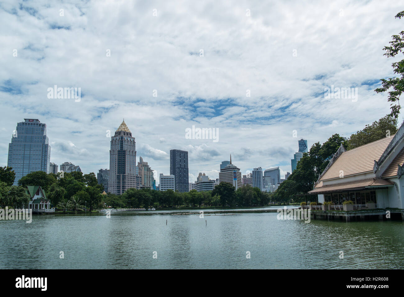 Lumpini park with Bangkok skyline in the background, Bangkok - Thailand ...