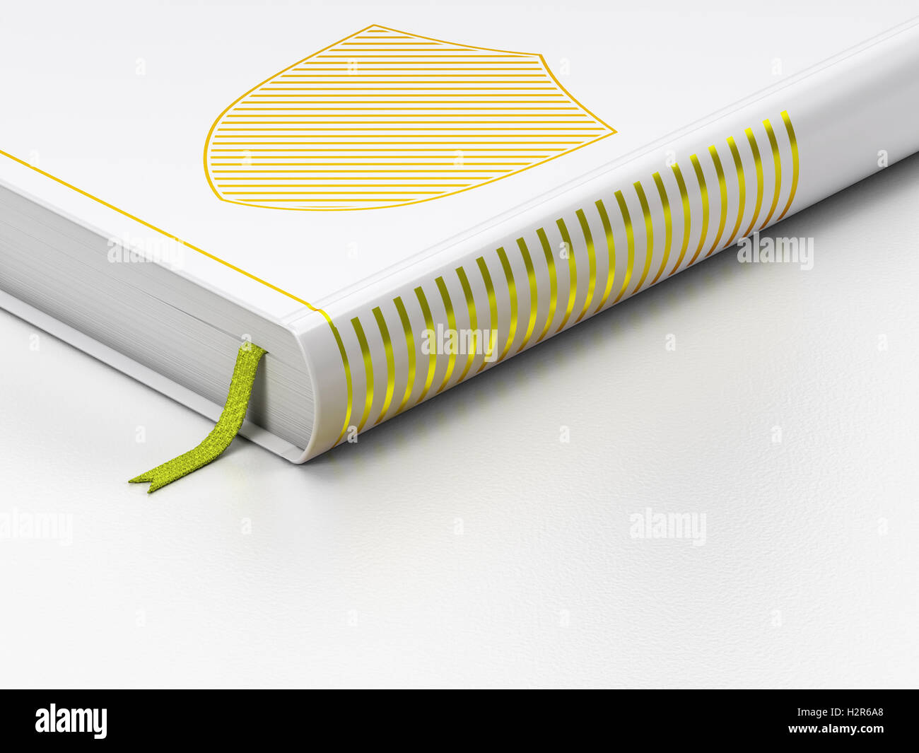 Privacy concept: closed book, Shield on white background Stock Photo ...