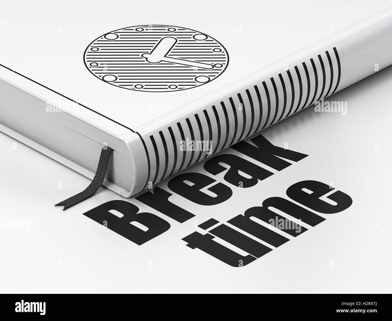 Timeline concept: book Clock, Break Time on white background Stock ...