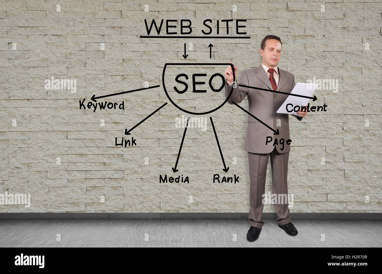 man drawing seo scheme Stock Photo - Alamy