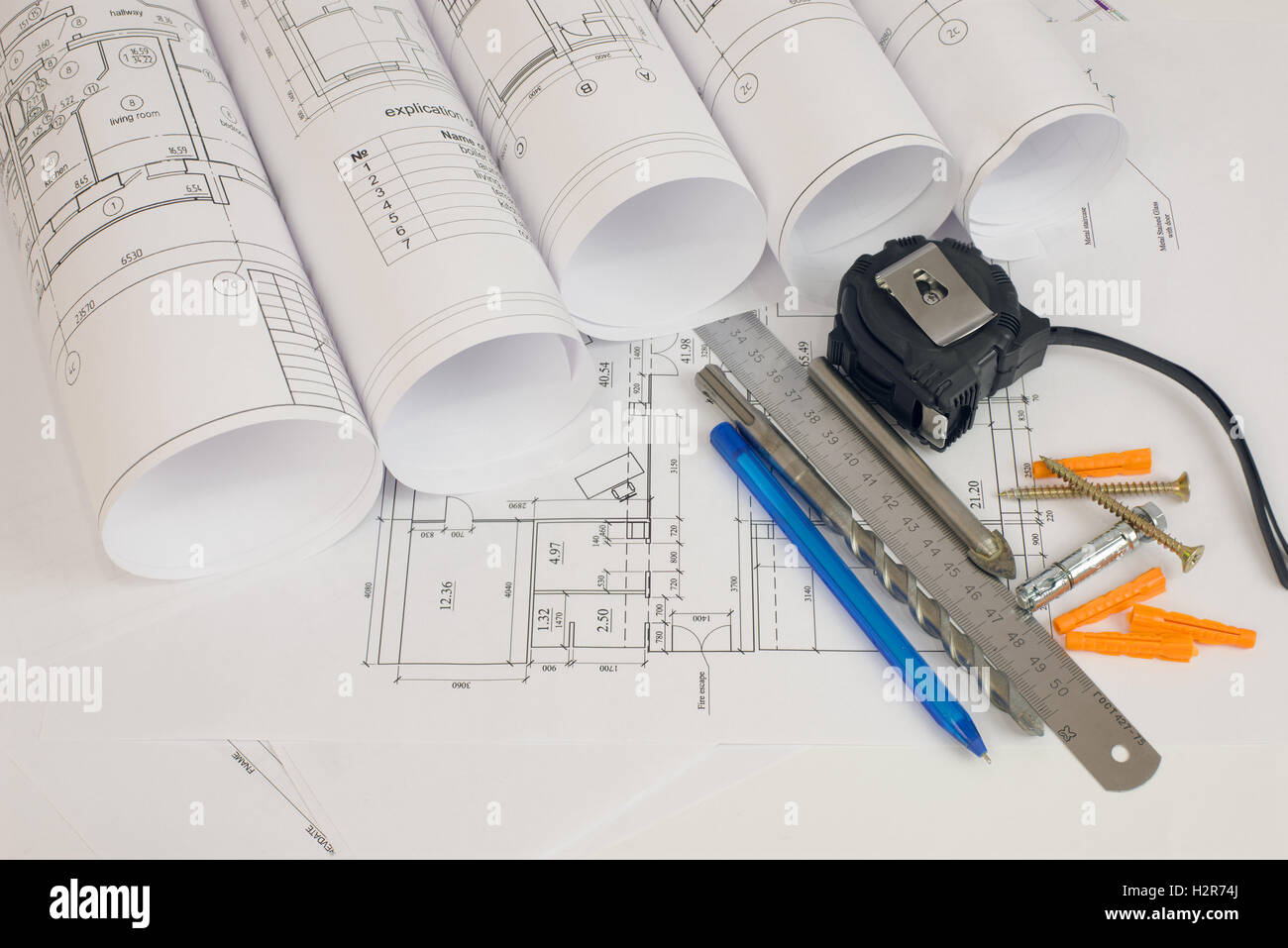 Construction drawings. Desk builder Stock Photo - Alamy