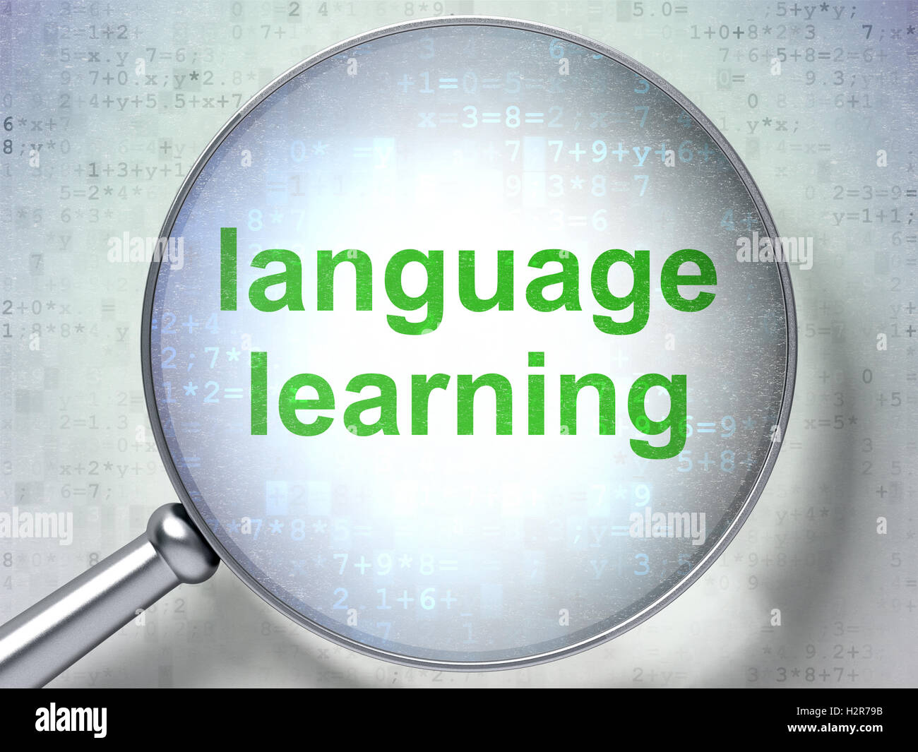 Education concept: Language Learning with optical glass Stock Photo - Alamy
