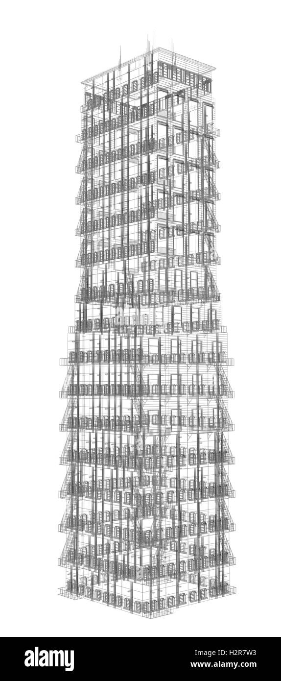 Highly detailed building. Wire-frame render Stock Photo - Alamy