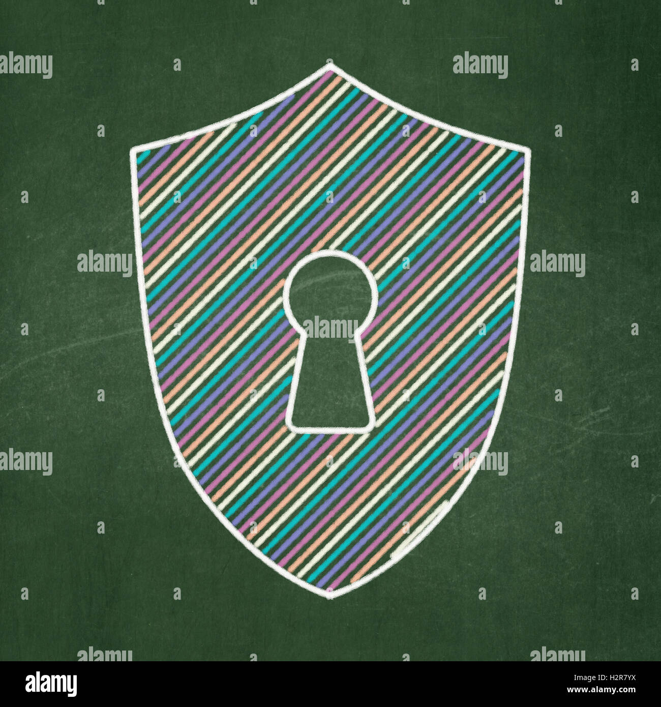 Safety concept: Shield With Keyhole on chalkboard background Stock ...