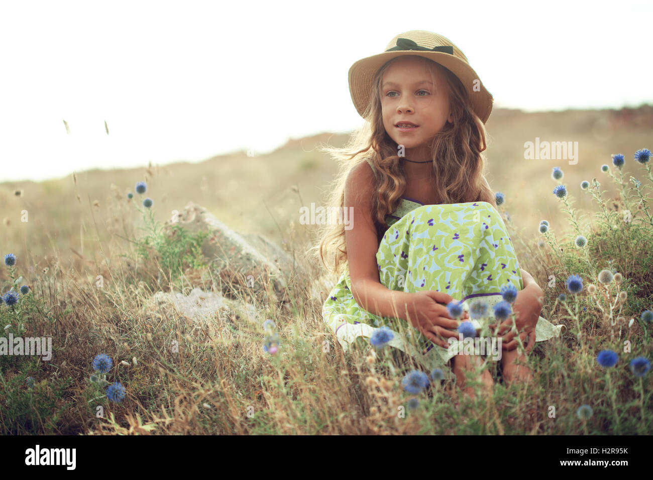 Girl in spring field Stock Photo - Alamy