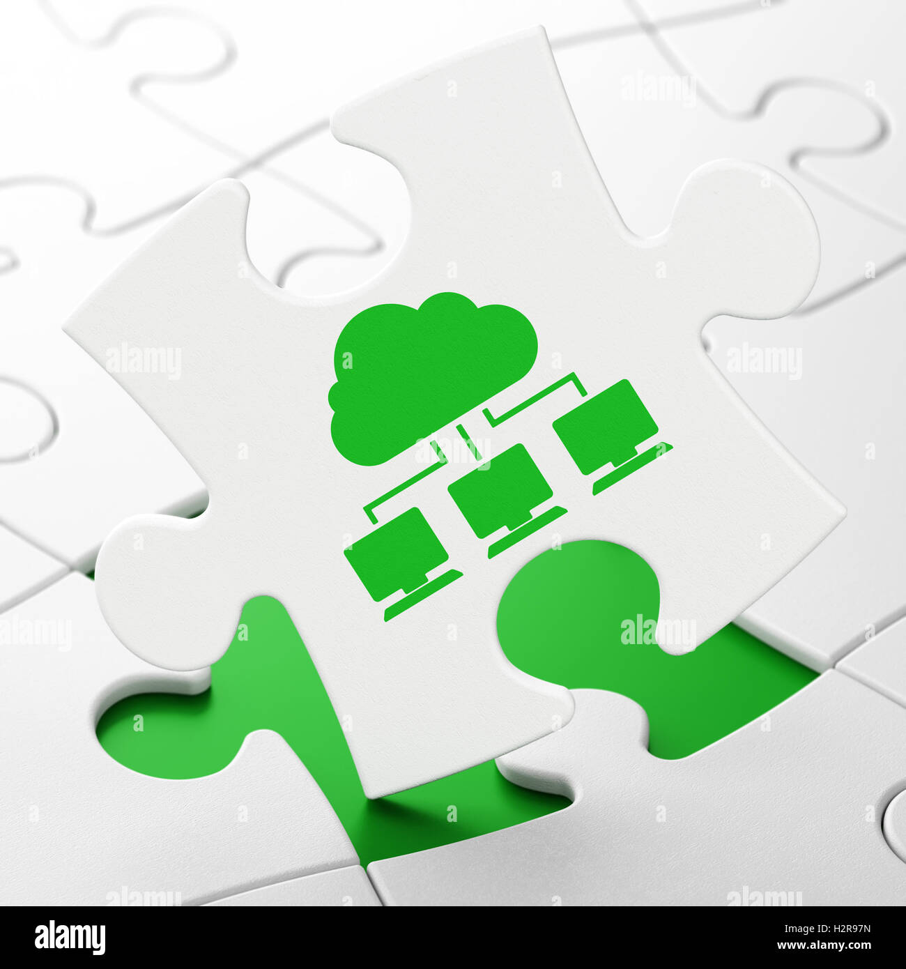 Cloud technology concept: Cloud Network on puzzle background Stock ...