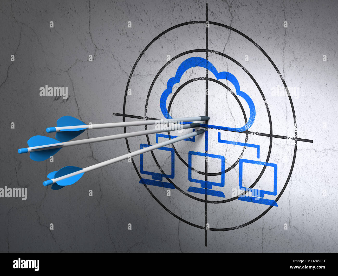 Cloud networking concept: arrows in Cloud Network target on wall ...