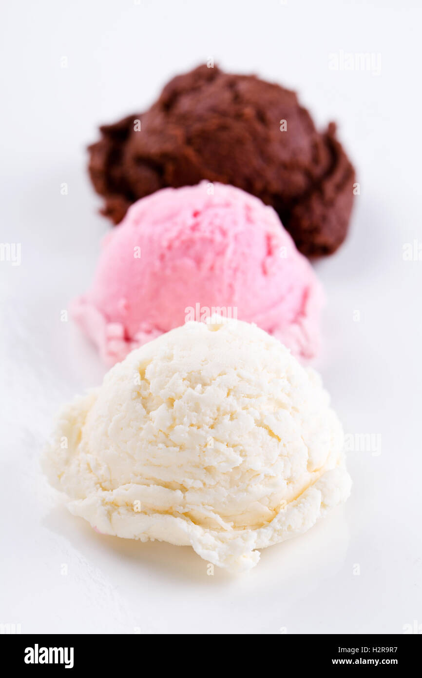 Vanilla Strawberry And Chocolate Ice Cream Stock Photo - Alamy