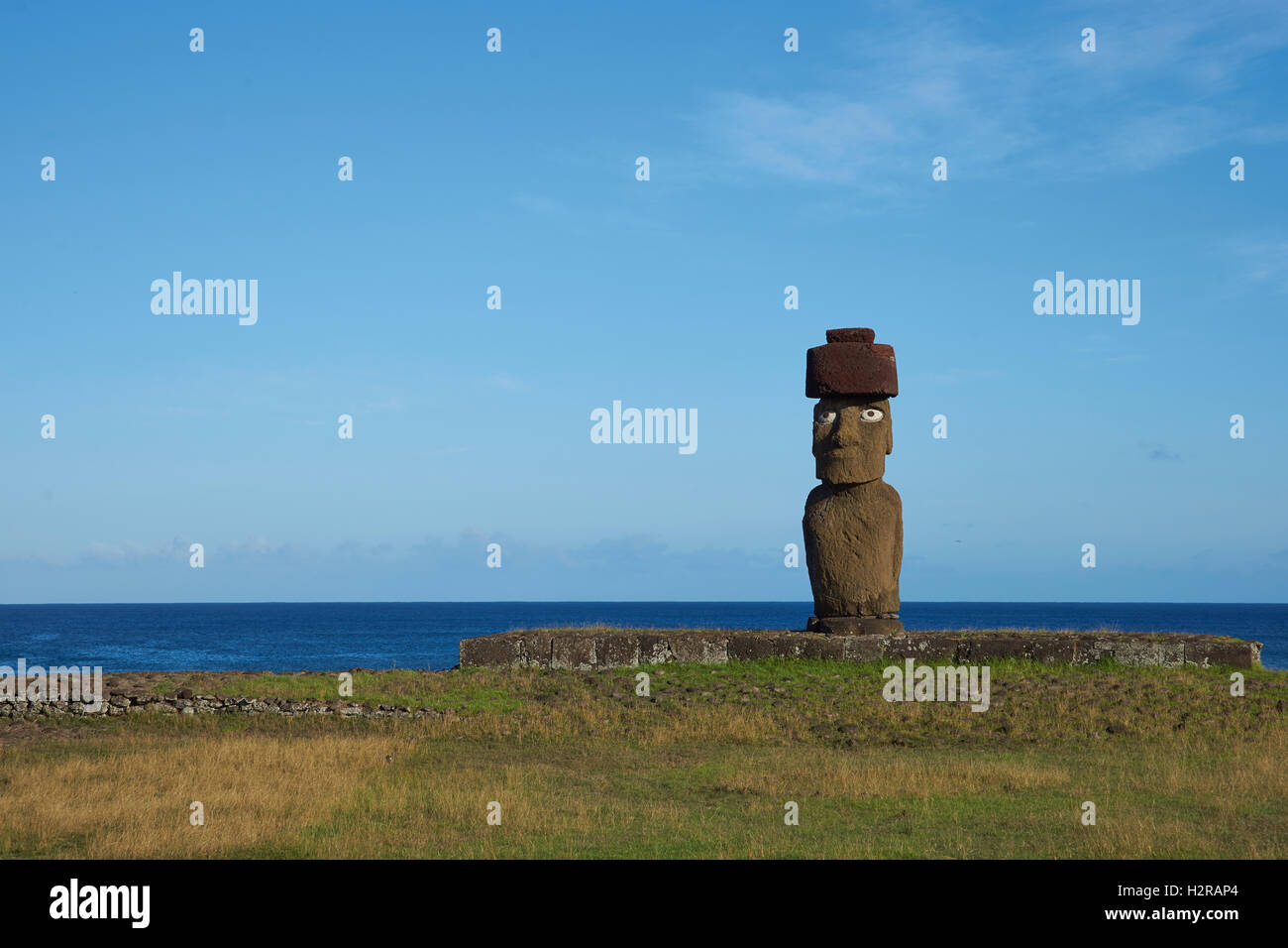 Ancient Moai statues on the coast of Rapa Nui (Easter Island Stock ...