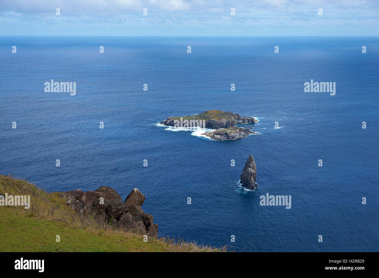 Islands of Motu Nui and Motu Iti lying offshore from Easter Island ...
