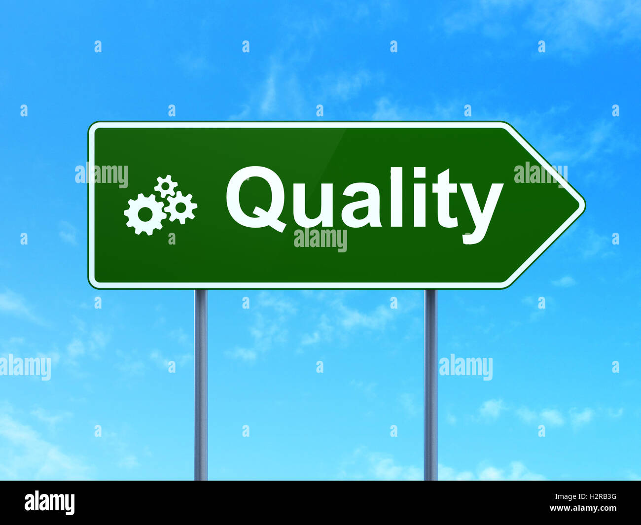 Advertising concept: Quality and Gears on road sign background Stock ...
