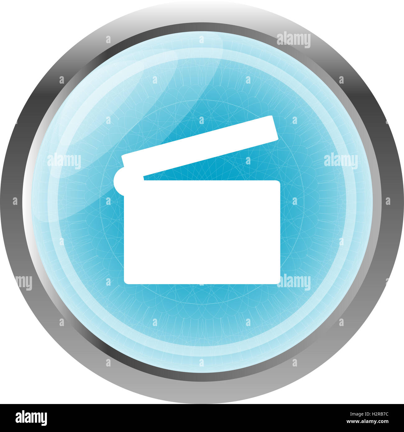 Glossy icon with clapper board blue web button (icon) isolated on white ...