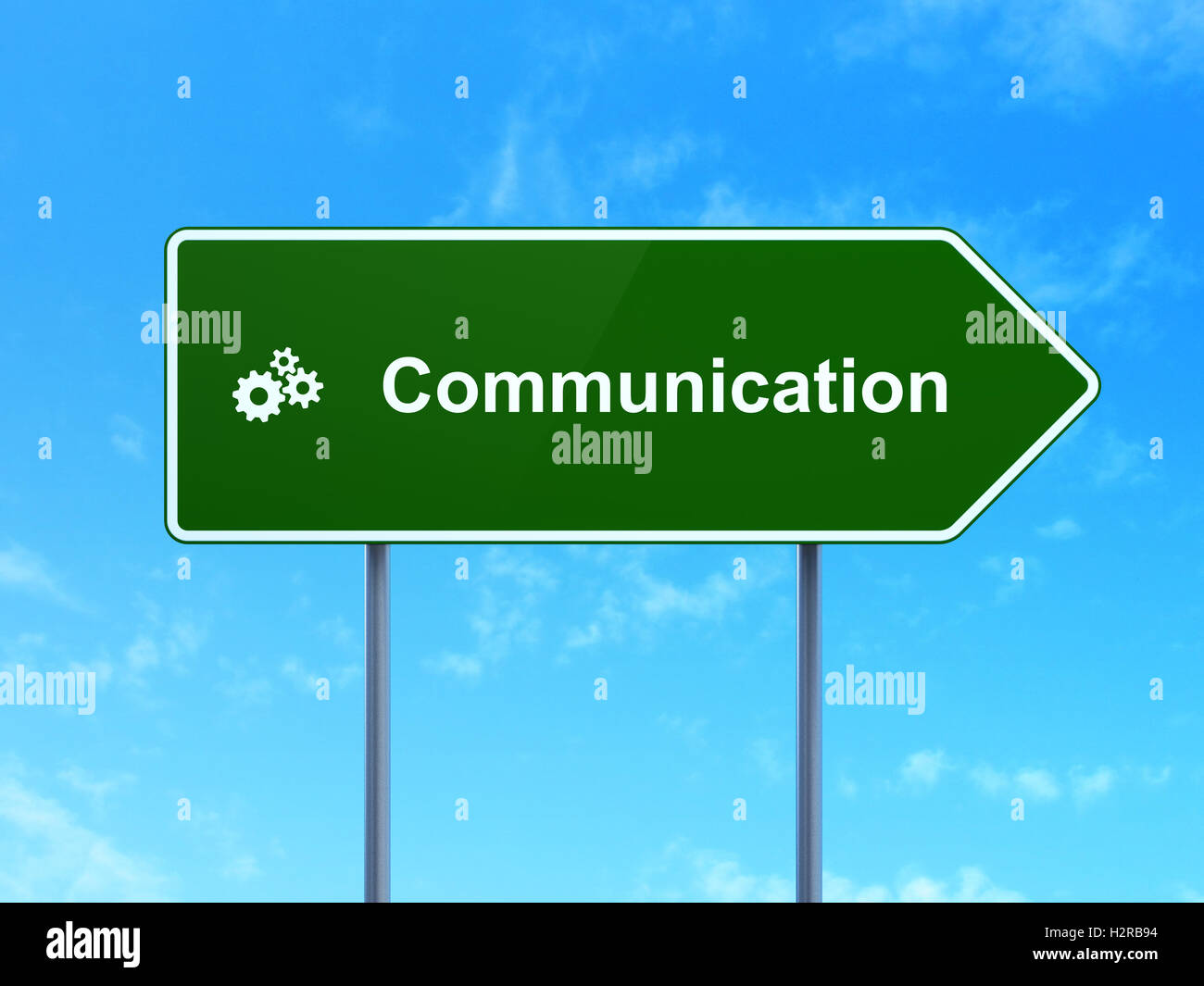 Marketing concept: Communication and Gears on road sign background ...