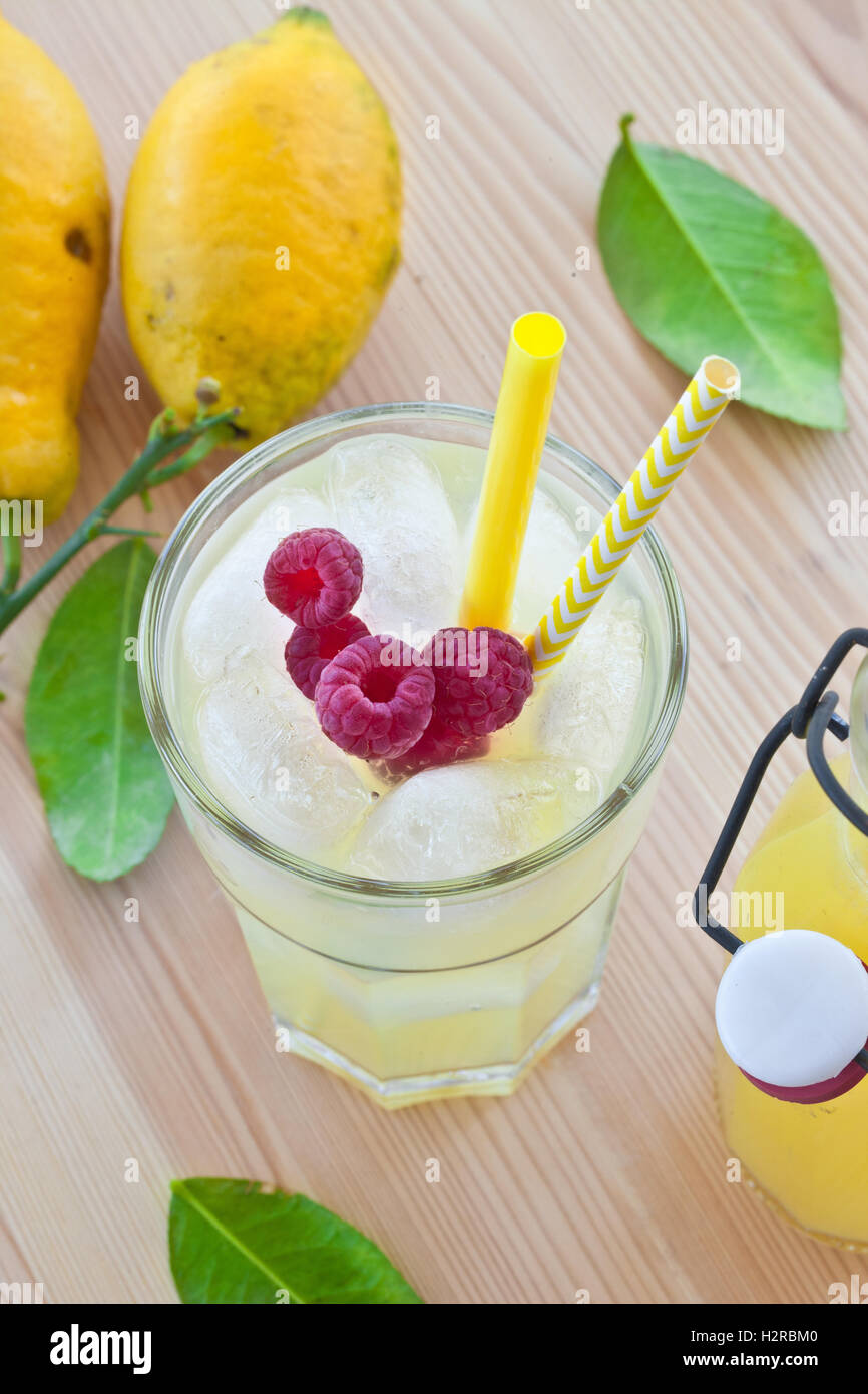 Cold lemonade with fresh lemons Stock Photo - Alamy