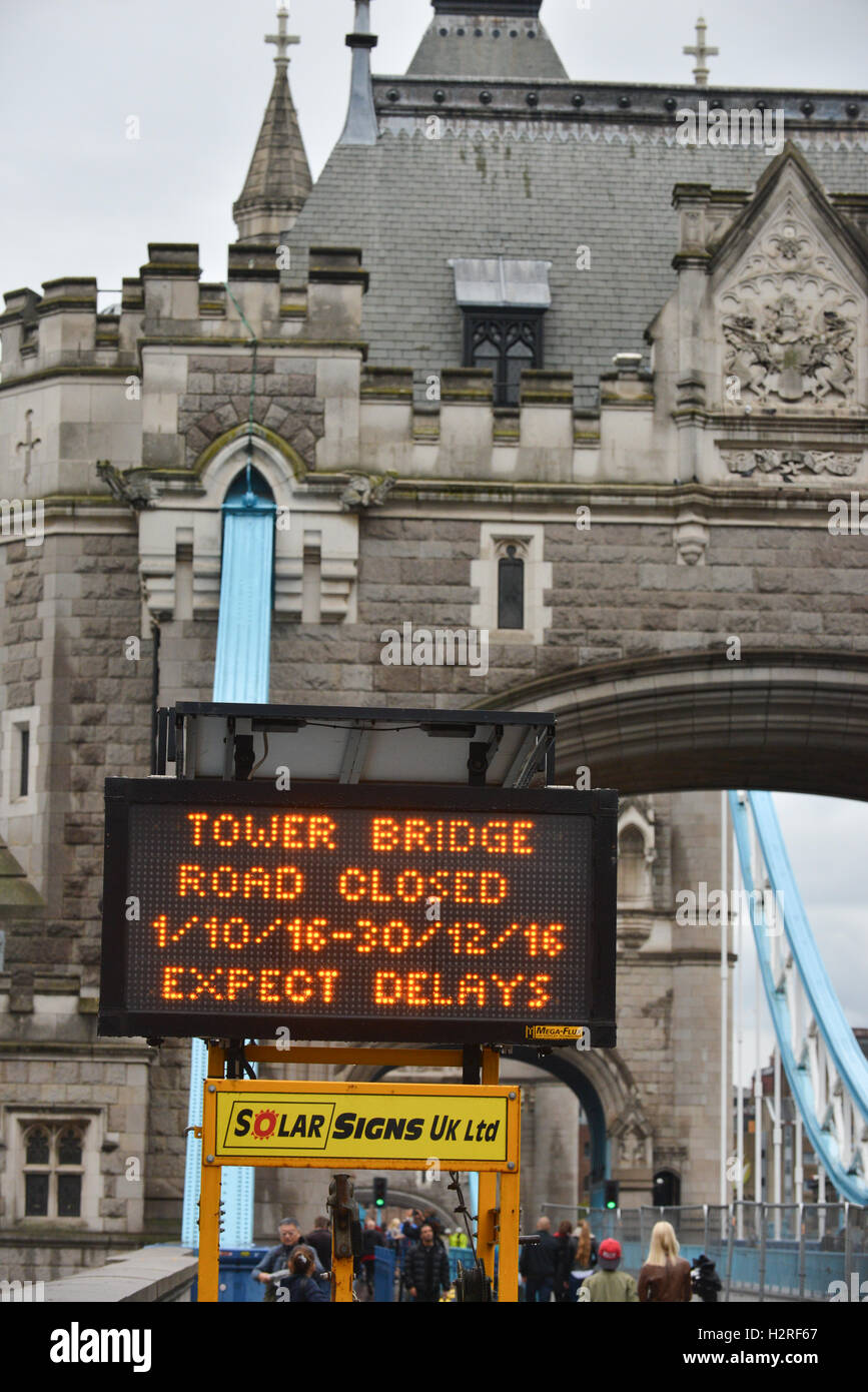 Tower Bridge, London, UK. 1st October 2016. Tower Bridge is being ...