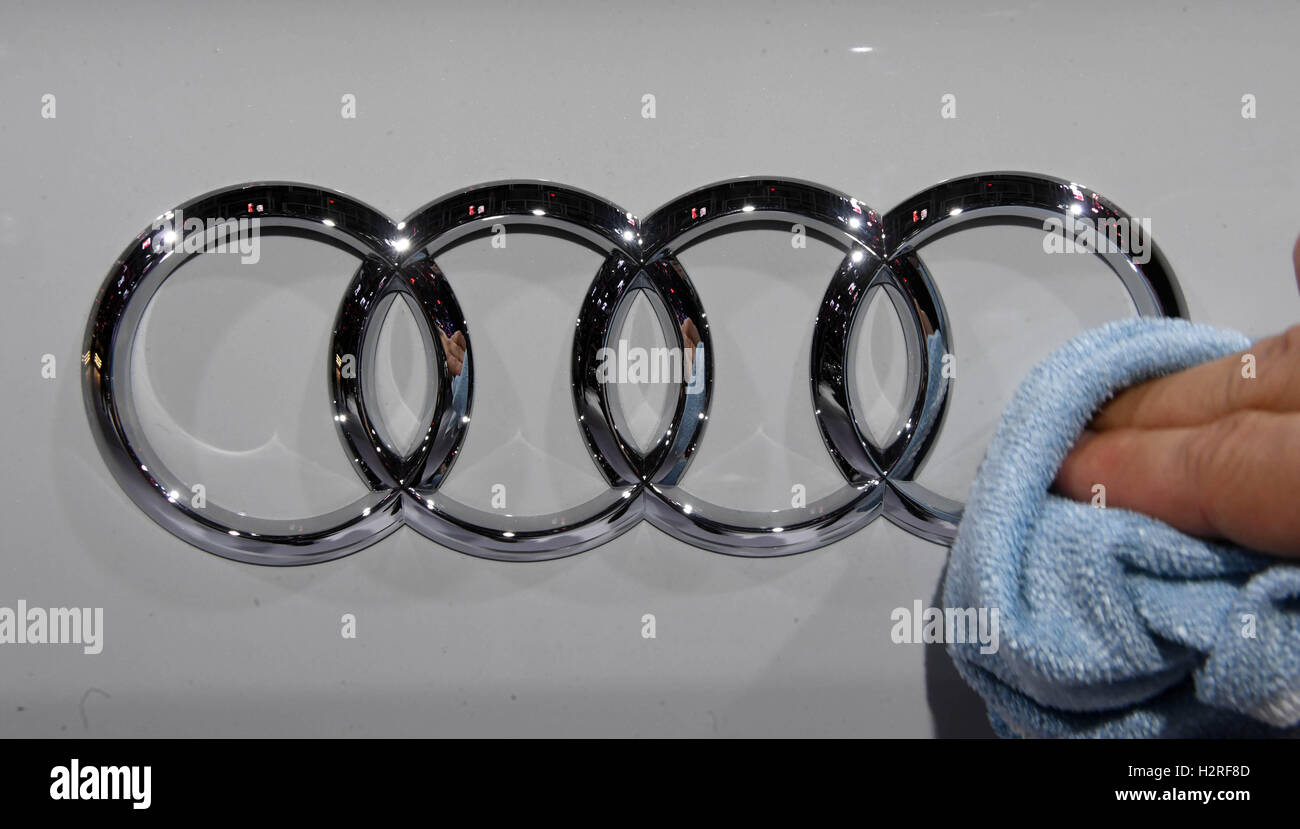 Paris, France. 30th Sep, 2016. An Audi logo seen at the Paris Motor ...