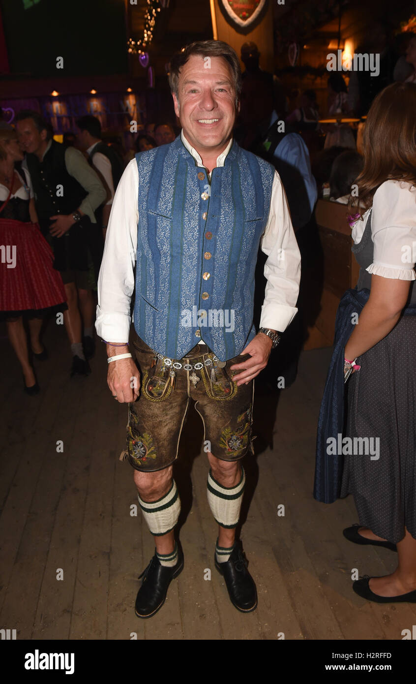 Singer Patrick Lindner stands after his performance in the wine tent at ...