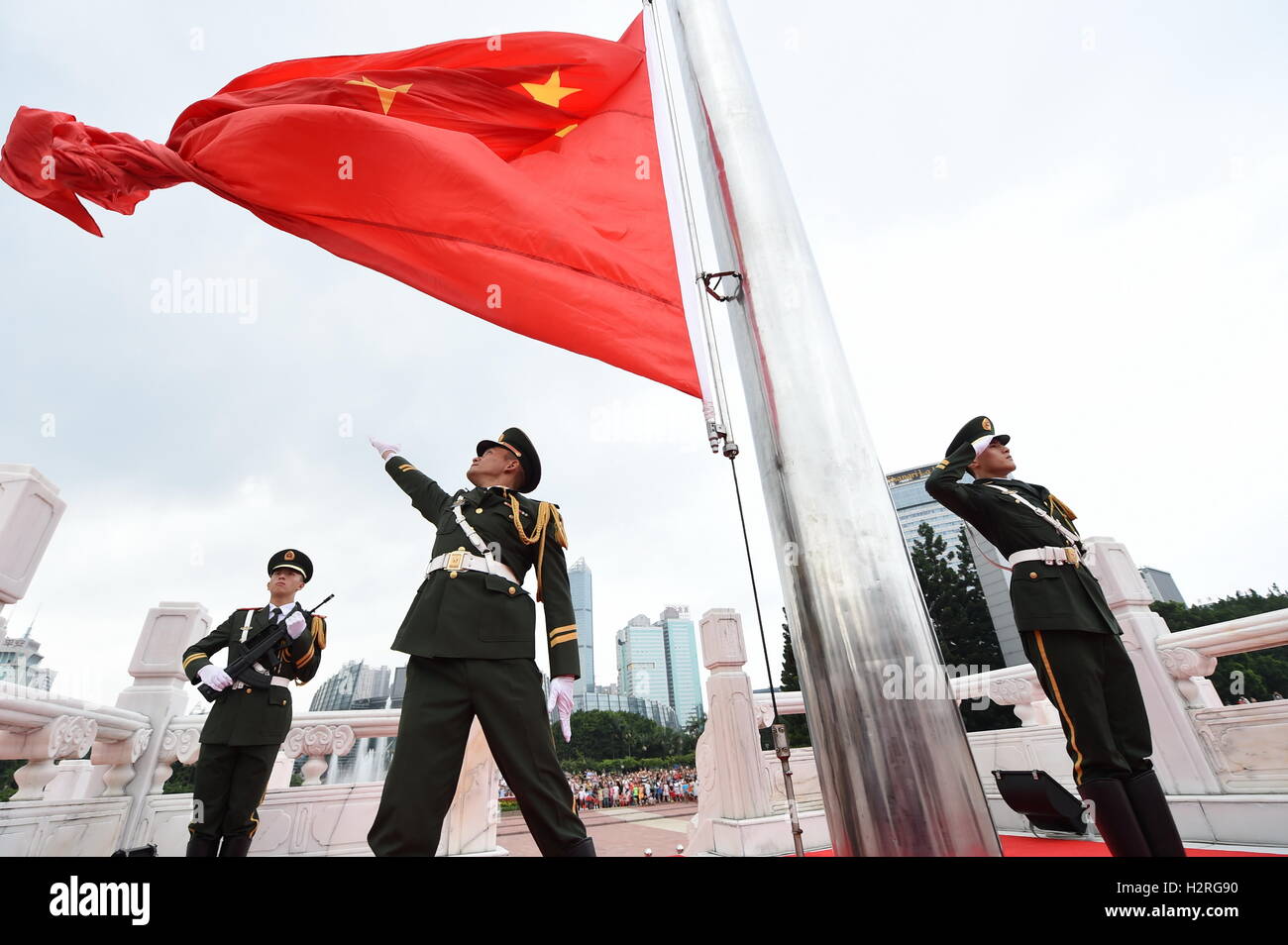Fuzhou. 1st Oct, 2016. A national flag-raising ceremony is held at the ...