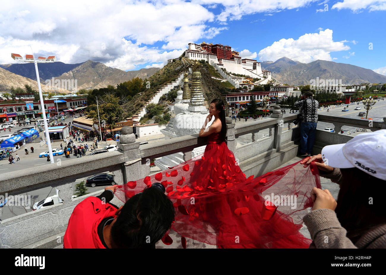 Lhasa, Tibet Autonomous Region, China. 1st Oct, 2016. A model poses for ...