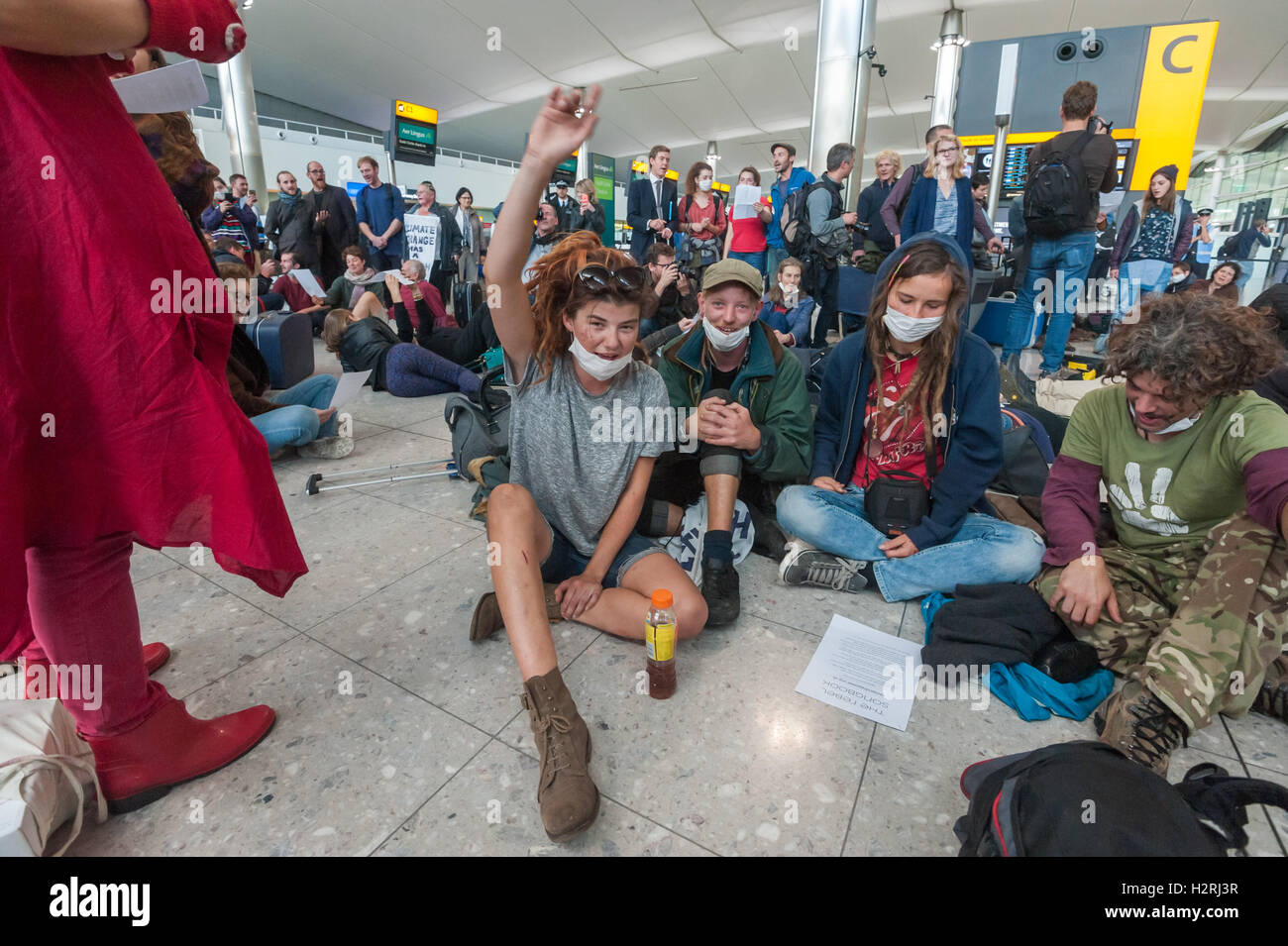 Heathrow, London, UK. 1st October 2016. Protesters at the flash mob ...