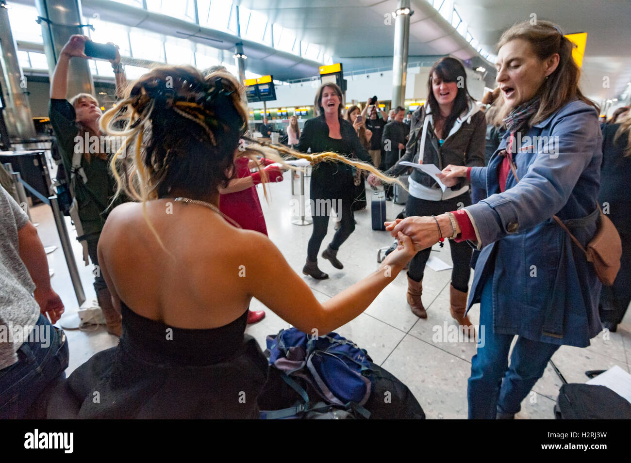 Heathrow, London, UK. 1st October 2016. Protesters at the flash mob ...