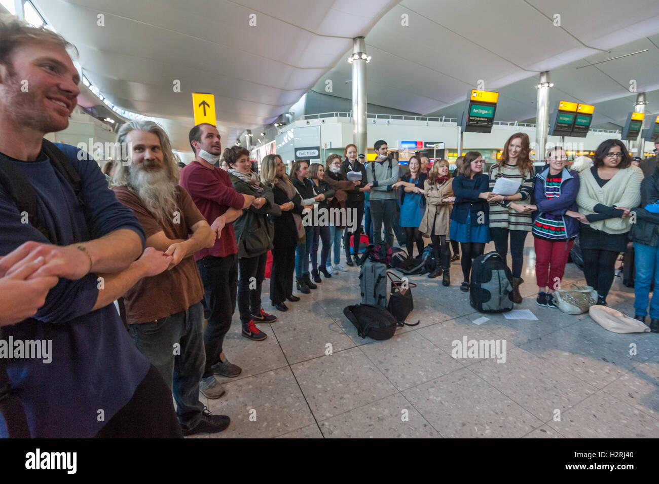 Heathrow, London, UK. 1st October 2016. Protesters at the flash mob ...