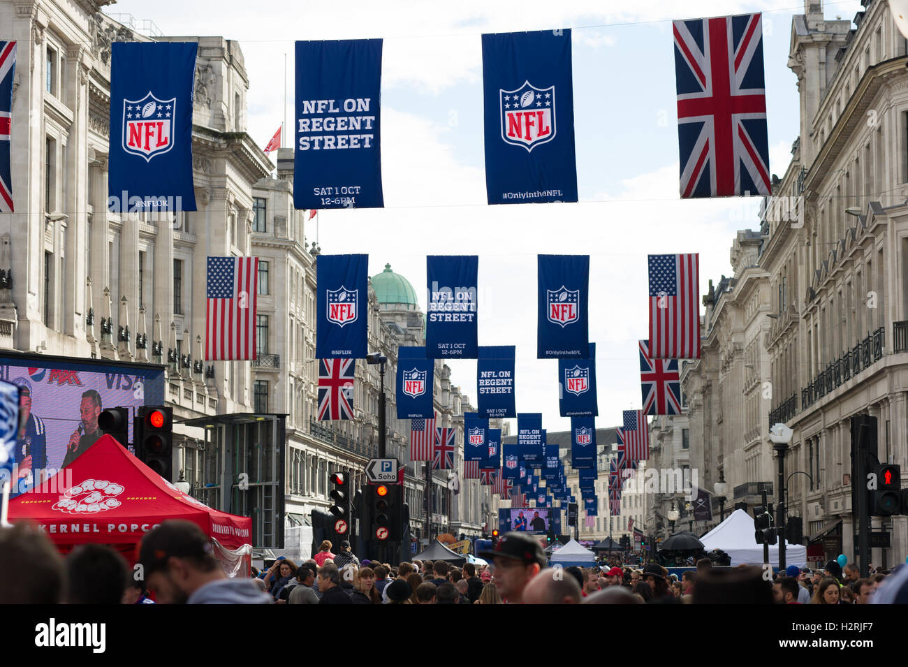 London, England, UK. 1st October 2016. Large crowds at an NFL event on ...