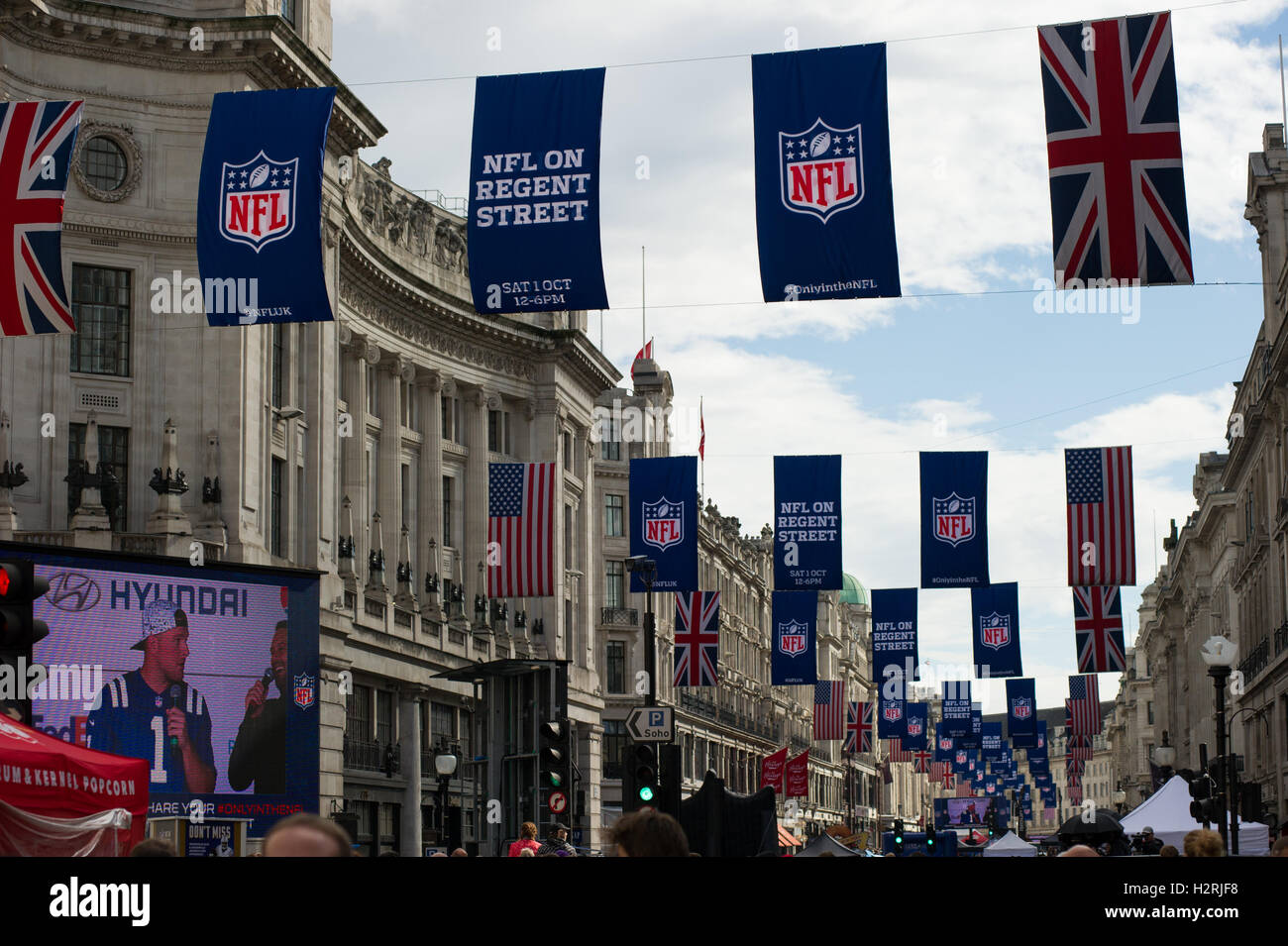 London, England, UK. 1st October 2016. Large crowds at an NFL event on ...