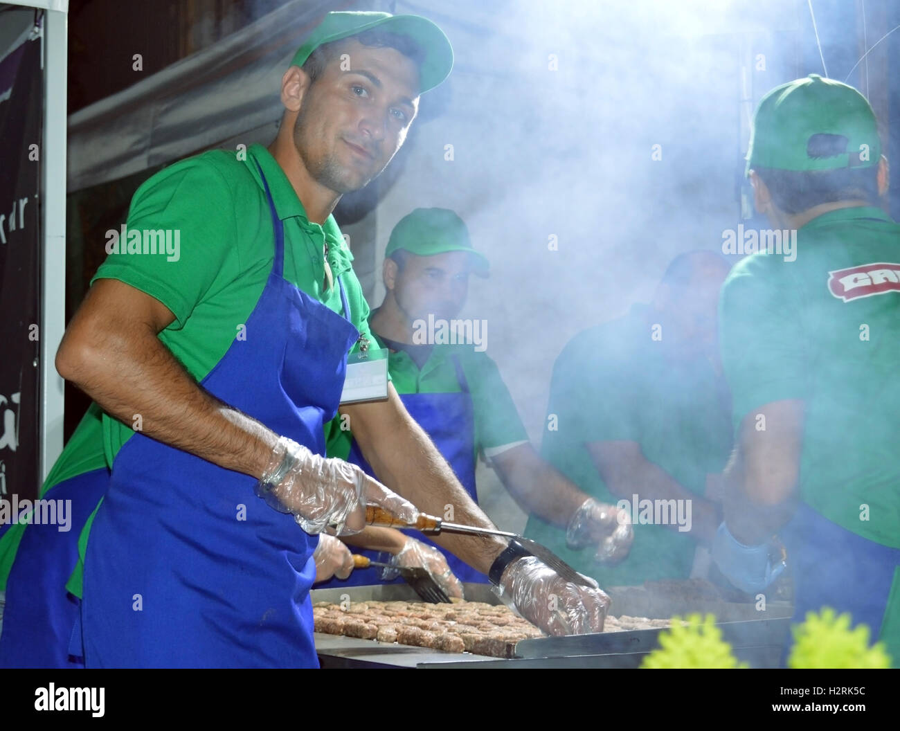 Bucharest, Romania. 01st Oct, 2016: Making mici, the traditional ...