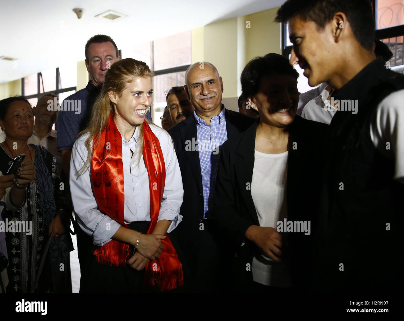 Kathmandu, Nepal. 2nd Oct, 2016. Princess Beatrice interacts with an ...