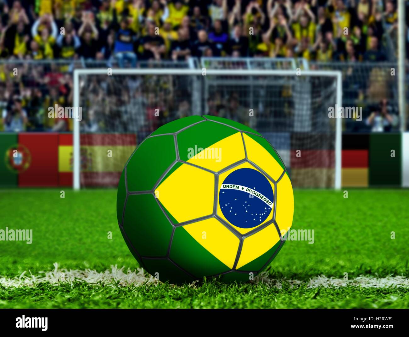 Brazil Ball with Goal Post and Crows Stock Photo - Alamy