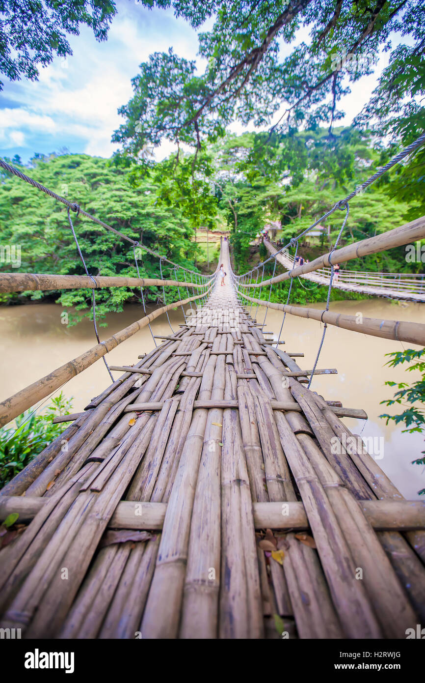 Hinged bridge over the River Loboc in Bohol, Philippines Stock Photo ...