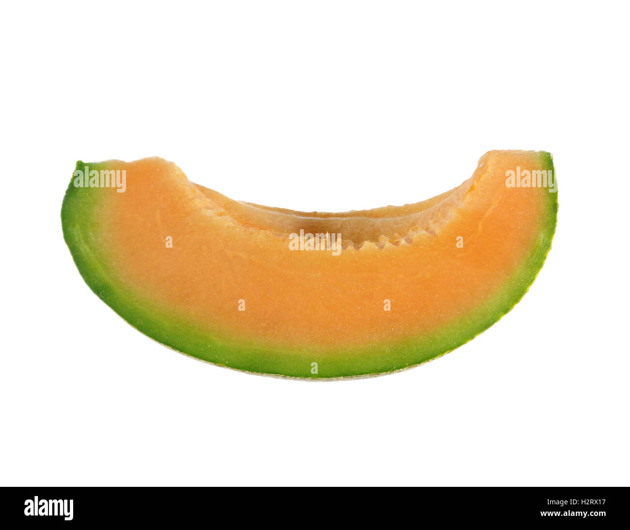 Piece of ripe orange muskmelon isolated on white background, close up ...