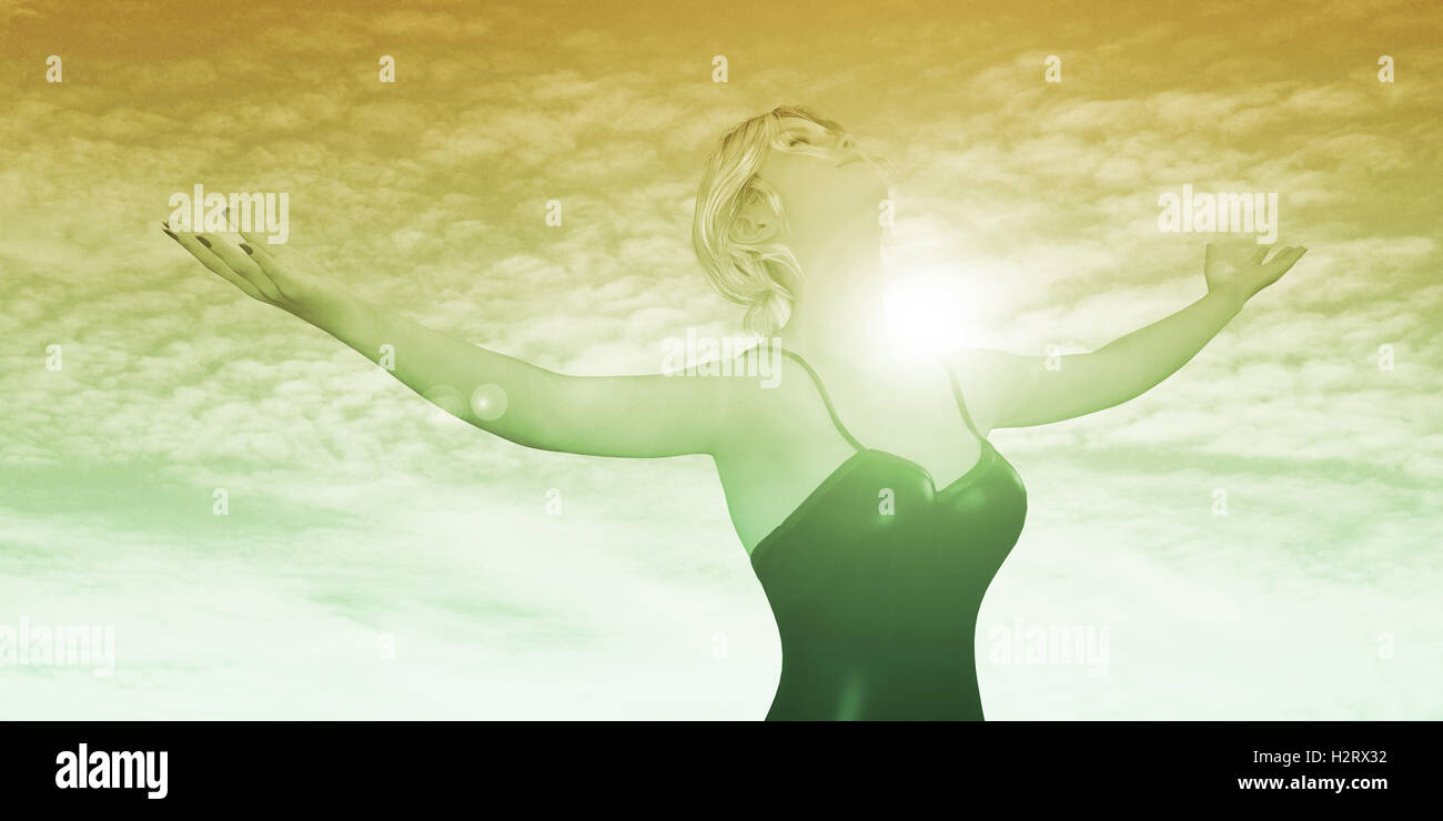 Embrace Change with Lady Arms Wide Open and Being Positive Stock Photo ...