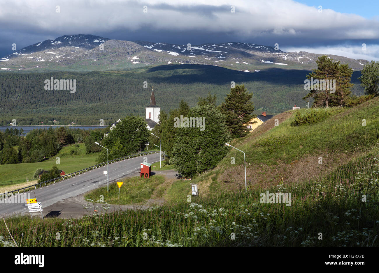 KALL, SWEDEN ON JULY 03, 2016. Outdoor view of the church, village and ...