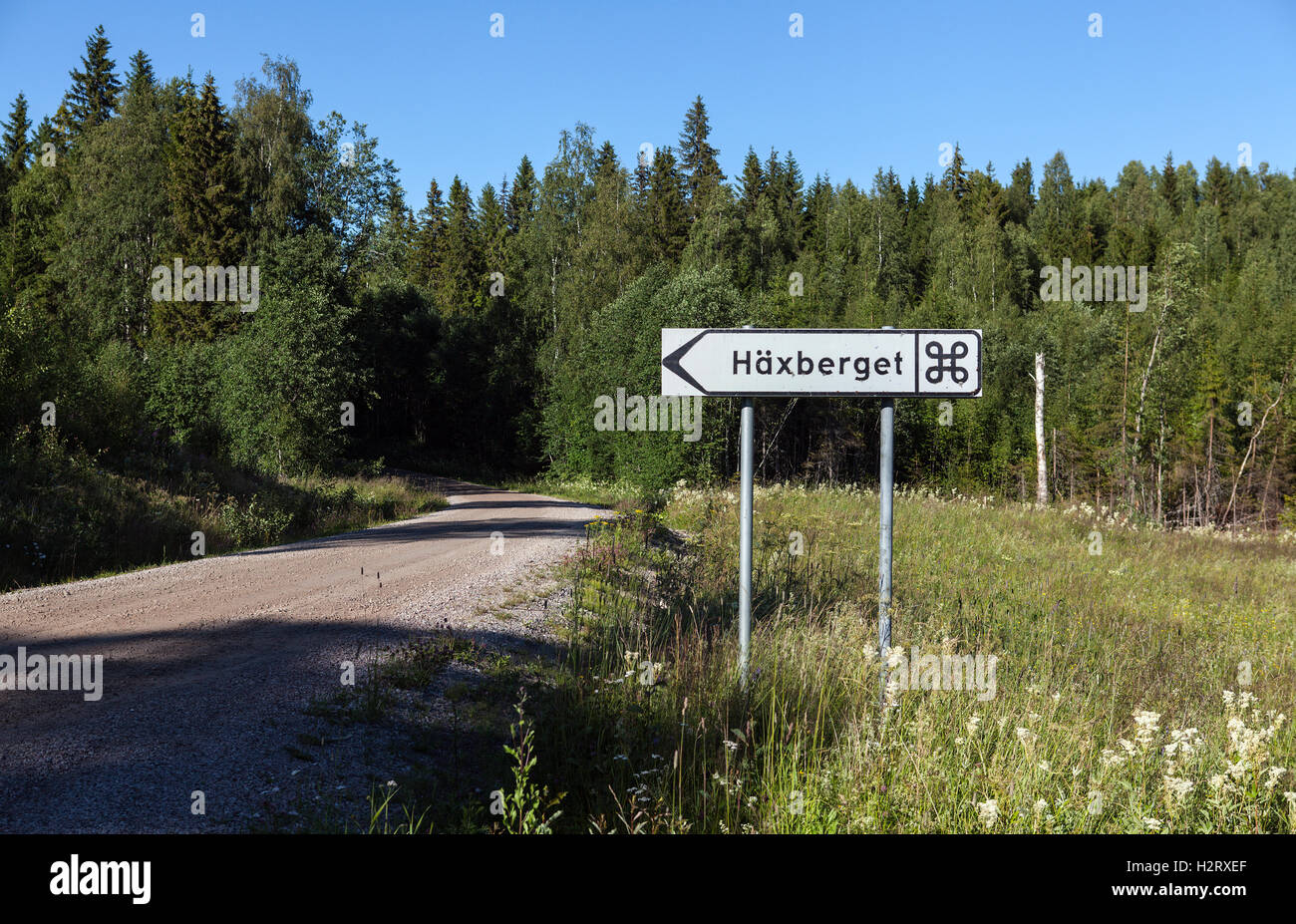 Road sign to the Landmark of a witch trials, which took place in 1675 ...