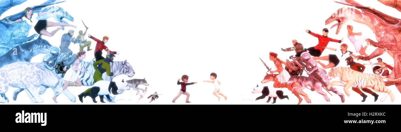 Epic Battle Between Children and Imaginary Friends Stock Photo - Alamy