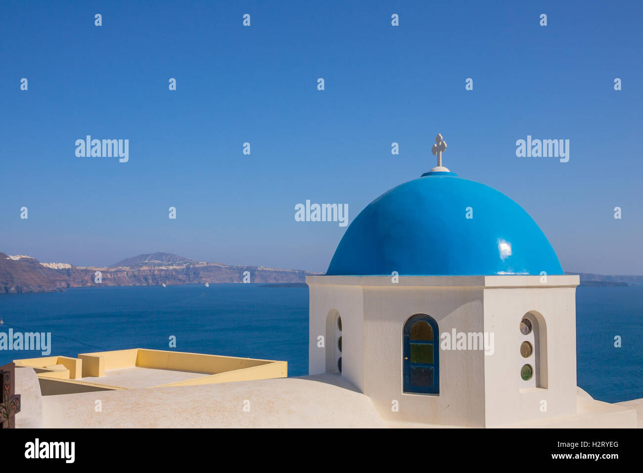 Traditional blue dome church in Santorini Greece Stock Photo - Alamy