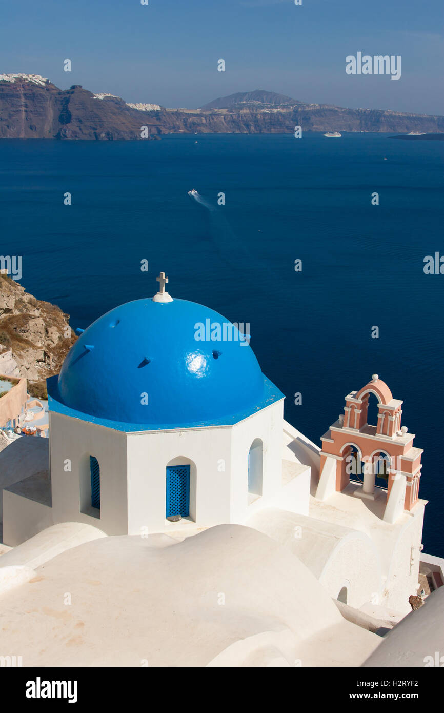 Traditional blue dome church in Santorini Greece Stock Photo - Alamy