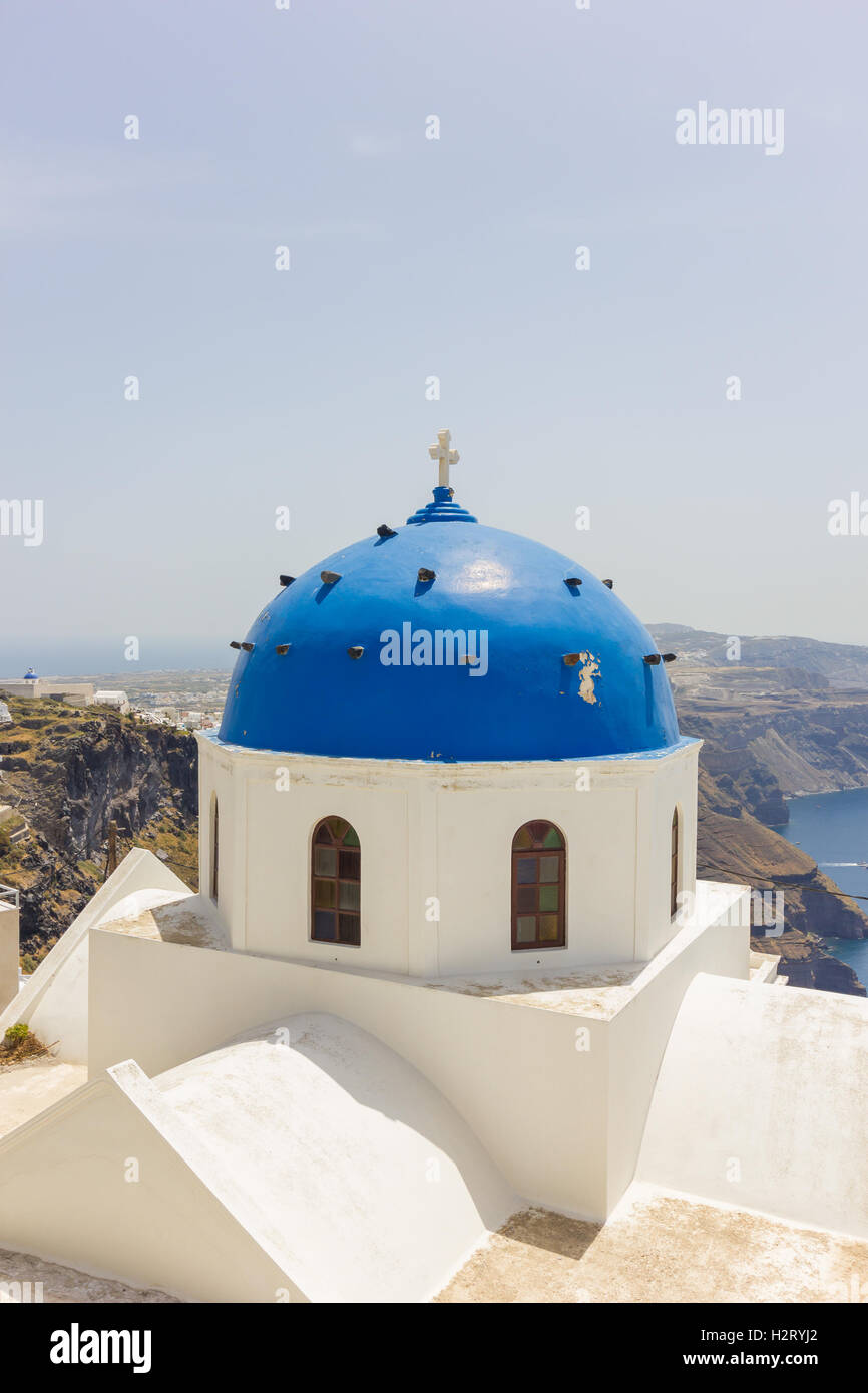 Traditional blue dome church in Santorini Greece Stock Photo - Alamy