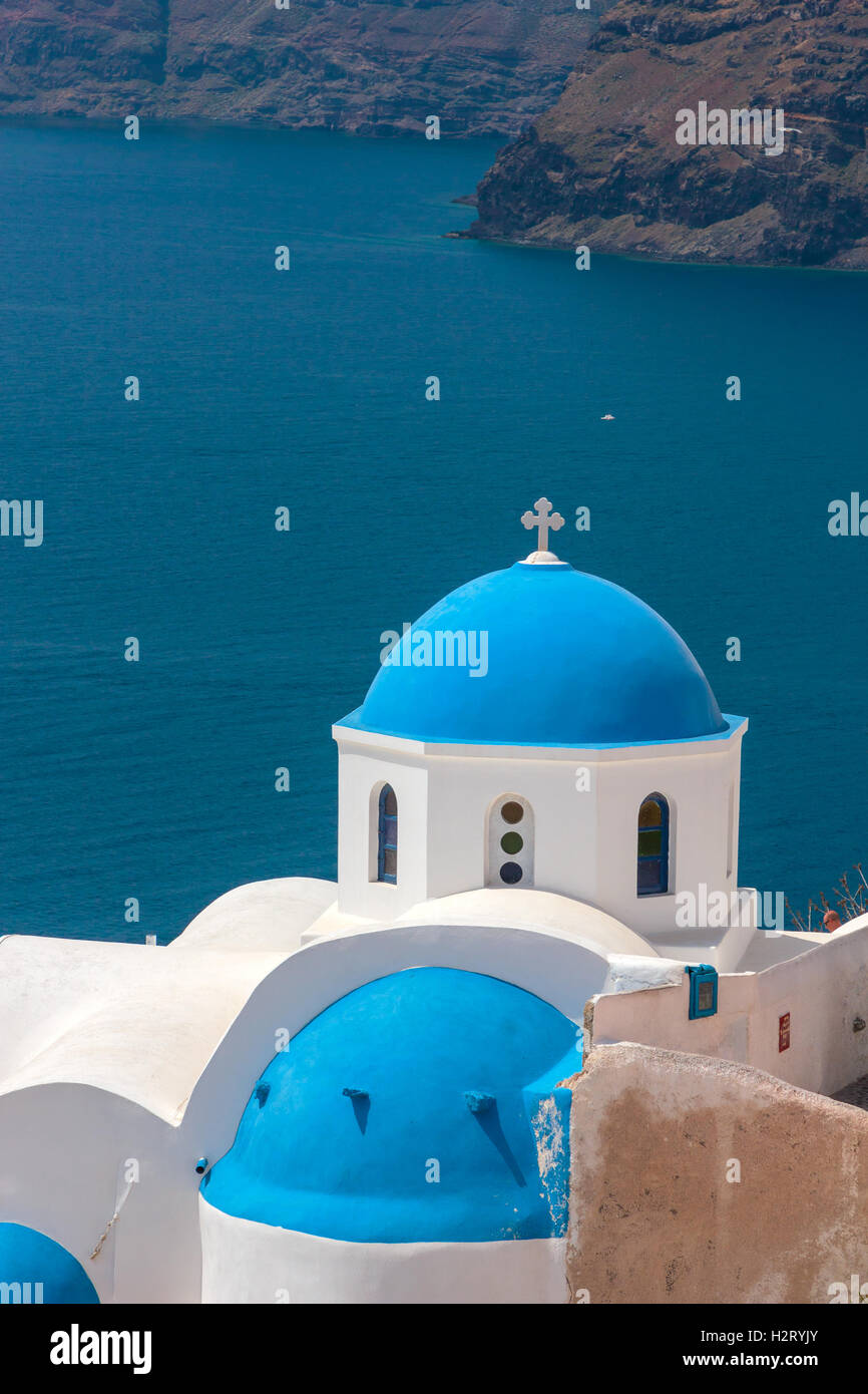 Traditional blue dome church in Santorini Greece Stock Photo - Alamy